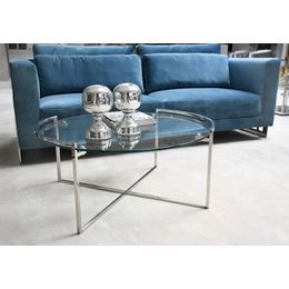 Couchtisch LEONIQUE, B:90cm H:40cm T:90cm, silber, Wohnzimmer, Tische, "Paula", Runder Couchtisch, Silber, Chrom, Glasplatte, Gestell, 90x90x40