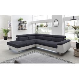 Ecksofa COTTA, B:249cm H:72cm T:100cm, grau, Microfaser PRIMABELLE (100% Polyester);Kunstleder SOFTLUX;Feinstruktur (100% Polyester);Kunstleder