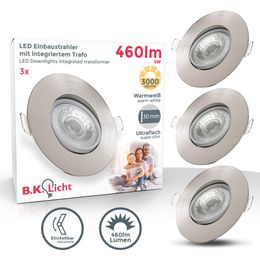 B.K.LICHT LED Einbauleuchte "3er Set Einbaustrahler, Schwenkbar, Deckenspots, flache Spots", 3, Ø 9cm H: 2,4cm, 3 Stk., silber, Leuchten, 3.000K,
