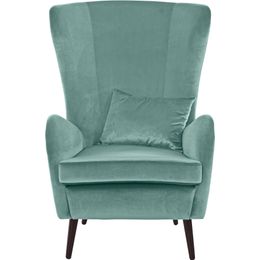 Sessel Home Affaire, B:76cm H:109cm T:85cm, gr&uuml;n, Struktur Hahnentritt (67% Polypropylen, 33% Polyester);Samtoptik (100% Polyester);Fellimitat (100%