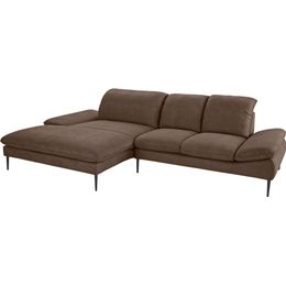 Ecksofa W.Schillig, B:310cm H:87cm T:185cm, braun, Chenille-Flachgewebe R66 (85% Polyester, 15% Nylon);Longlife Xtra-Leder Z59: Glattleder mit