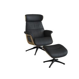 Relaxsessel FLEXLUX, B:83cm H:112cm T:125cm, schwarz, 100% Echteder, Wohnzimmer, Sessel, "Clement R&uuml;cken u. Kopfverstellung, ergonomisch,