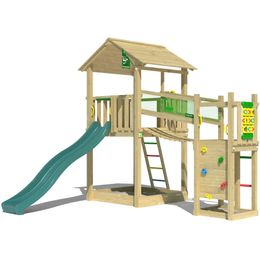 Jungle Gym Jungen Spielturm "Fortress", grün, Holzwerkstoff, B:373cm H:318cm T:397cm, Spieltürme, Spielanlage mit 2 Türmen, Brücke und Rutsche mit