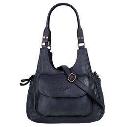 Samantha Look Damen Umhängetasche, blau, Leder, leicht glänzend, unifarben, Taschen, echt Leder, Made in Italy