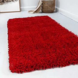 Wollteppich Esprit, B:90cm H:50mm L:160cm, rot, Wolle, Teppiche, "Seattle Shag, ESP-26391", modern, flauschig aus Schurwolle, pflegeleicht, Wohn-,