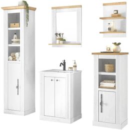 Badm&ouml;bel-Set Home Affaire, B:200cm H:203cm T:46cm, wei&szlig;, Kastenm&ouml;bel-Sets, "WESTMINSTER, Bad im Landhausstil, 5-teiliges Badezimmer", Waschtisch,