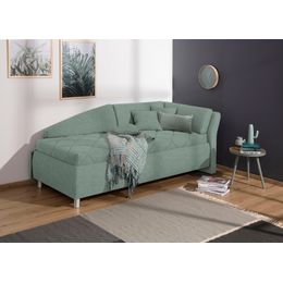 Schlafsofa Alina, B:223cm H:80cm T:102cm, gr&uuml;n, Struktur TMD (100% Polyester), Jugendzimmer, Sofas, "Lindsay", Bettkasten, Zierkissen-Set aus: 2 Stk.