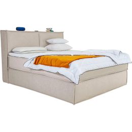 Boxspringbett Home Affaire, B:206cm L:223cm, beige, 100% PES, Komplettbetten, "Sophielle, erhältlich in den Breite 160, 180 & 200cm", inkl. Topper