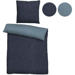 Wendebettw&auml;sche Biberna, blau, Flanell, Obermaterial: 100% Baumwolle, Bettw&auml;sche, "Hermal", Flanell in Melangeoptik, Winterbettw&auml;sche, Made in Germany