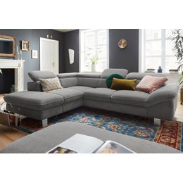 Ecksofa COTTA, B:266cm H:73cm T:214cm, grau, Struktur (100% Polyester);Chenille (90% Polyester, 10% Polyamid), Wohnzimmer, Sofas, "Driver L-Form",