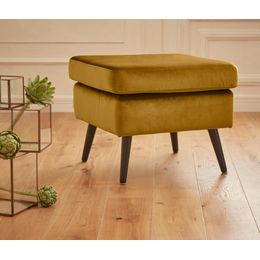 Polsterhocker Home Affaire, B:52cm H:49cm T:52cm, gold, Struktur Hahnentritt (67% Polypropylen, 33% Polyester);Samtoptik (100% Polyester);Fellimitat