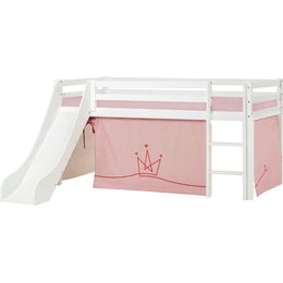 Hochbett Hoppekids, B:101cm H:9cm L:208cm, wei&szlig;, Bett: 100% Massivholz, Nordische Kiefer;Rutsche: MDF;Vorhang: 100% Baumwolle;Matratze: