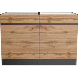 Sp&uuml;lenschrank KOCHSTATION, B:120cm H:82cm T:60cm, braun, Holzwerkstoff, K&uuml;che, Schr&auml;nke, "KS-Riesa", Breite 120 cm, MDF-Fronten