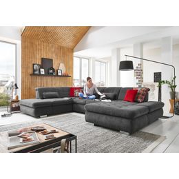Ecksofa DIE PLANBAR, B:382cm H:84cm T:124cm, grau, 100% Polyester, Wohnzimmer, Sofas, "MP-IN17004 U-Form", wahlweise mit Funktionen,