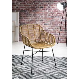 Rattanstuhl Sit, B:56cm H:83cm T:58cm, schwarz, Rattan, Esszimmer, Stühle, "Rattan Vintage", mit Armlehnen, Shabby Chic, Vintage