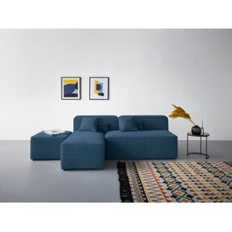 Ecksofa Home Affaire, B:220cm H:76,5cm T:153cm, blau, 100% Polyester, Wohnzimmer, Sofas, "Sundstrup L-Form", Modulserie, individuelle Zusammenstellung