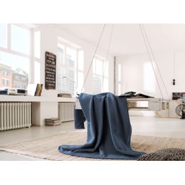 Wohndecke Biederlack, B:150cm L:200cm, blau, Baumwolle, Kunstfaser, Wohndecken, "Cotton Home", im Uni Design, Kuscheldecke