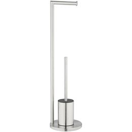 WC-Garnitur Wenko, H:69,5cm &Oslash;:18cm, silber, Metall, Reinigungsb&uuml;rsten, "Modell Ferla", Standgarnitur aus Edelstahl mit Toilettenpapierhalter und
