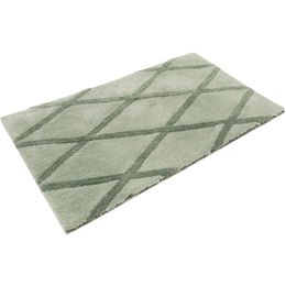 Badematte HOMIE LIVING, H:20mm, gr&uuml;n, Polyester, Badematten, "San Bosa", Badteppich, modernes Rauten Design, waschbar, Badezimmerteppich