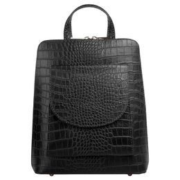 CLUTY Cityrucksack, schwarz, Leder, Rindsleder, Snakeprint, Rucksäcke, echt Leder, Made in Italy