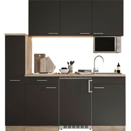 K&uuml;che respekta, B:180cm H:200cm T:60cm, grau, Komplettk&uuml;chen-Sets, "Luis, Duo Kochfeld, wahlweise mit Mikrowelle, Korpus Eiche S&auml;gerau", Breite 180