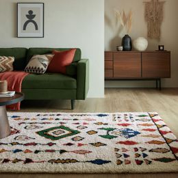 Wollteppich FLAIR RUGS, B:120cm H:25mm L:170cm, bunt, Wolle, Wohnzimmer, Teppiche, "Fes Shaggy", Shaggy-Teppich aus Berberwolle