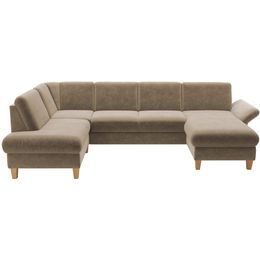 Wohnlandschaft Home Affaire, B:314cm H:90cm T:195cm, braun, 100% Polyester, Sofas, "Rochelle, U-Form", optional mit Armteilverstellung, mit