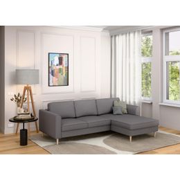 Ecksofa Home Affaire, B:232cm H:83cm T:161cm, grau, 100% Polyester, Wohnzimmer, Sofas, "Booster, whlw. mit Schlaffunktion & Bettkasten, Fuß Buche