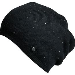 Damen Strickm&uuml;tze, schwarz, Capelli New York, Feinstrick, Materialmix, M&uuml;tzen, mit Pailletten-Verzierungen