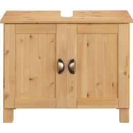 Waschbeckenunterschrank Home Affaire, B:70cm H:55cm T:30cm, beige, MDF, Massivholz, Badezimmer, Schr&auml;nke, "Oslo", in massiver Kiefer, mit 2 T&uuml;ren,