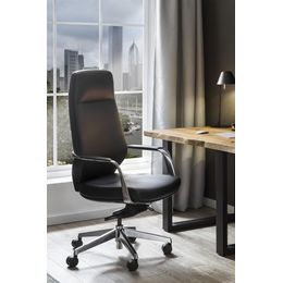 Drehstuhl Salesfever, B:63cm H:120,5cm T:66cm, schwarz, Polyurethan, Büro, Stühle, "mit Stil und Komfort", Ergonomischer Bürostuhl mit pflegeleichtem