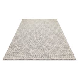 Teppich OTTO HOME, B:160cm H:8mm L:230cm, wei&szlig;, Baumwolle, Schurwolle, Wohnzimmer, Teppiche, "Eleena", 70% Wolle, handgewebt, Raute, Hoch-Tief,