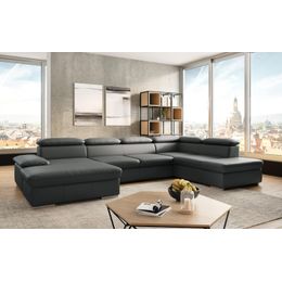 Sit & More Wohnlandschaft SIT & MORE, B:349cm H:73cm T:226cm, grau, NaturLEDER;Spannstoff, Sofas, "Valantine U-Form, B: 349 cm", mit Arm- & Kopfteilverstellung,