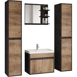 Badm&ouml;bel-Set Welltime, B:140cm H:160cm T:30,2cm, schwarz, Hartfaserplatte, Holzwerkstoff, Kastenm&ouml;bel-Sets