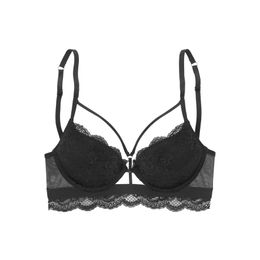 Lascana Damen Push-up-BH "Gulietta", Gr. 70, schwarz, Microtouch, Obermaterial: 60% Polyamid, 35% Polyester, 5% Elasthan, BHs, mit feiner Spitze und