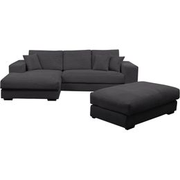Polstergarnitur WERK2, B:286cm H:84cm T:184cm, grau, 90% Polyester, 10% Nylon, Sitzmöbel-Sets, "Eden L-Form + Hocker. Mega Couch Breite 286cm, Cord",