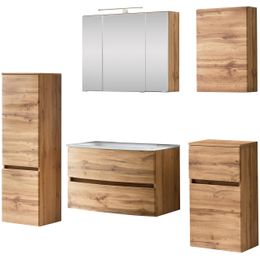 Badezimmer-Set Welltime, B:160cm H:200cm T:49cm, braun, Kastenm&ouml;bel-Sets, "Kaunas", bestehend aus Waschtisch-Set mit Midischrank, Breite 160 cm