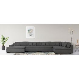 Wohnlandschaft Home Affaire, B:390cm H:86cm T:190cm, grau, 100% Polyester, Sofas, "Skara U-Form", Lounge-Sofa mit Federkernpolsterung, in vielen