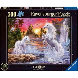 Ravensburger Kinder Puzzle "Glow in the Dark, Einhörner am Fluss", bunt, B:49cm H:36cm, Puzzles, Made in Germany