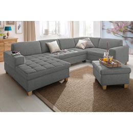 Wohnlandschaft Home Affaire, B:333cm H:80cm T:199cm, grau, Struktur fein (100% Polyester);Chenille (100% Polyester);NaturLEDER (echtes Rindsleder)