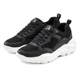 Lascana Damen Sneaker, Gr. 37, schwarz-weiß, Obermaterial: 50% Lederimitat, 50% Textilmaterial. Decksohle: 100% Textilmaterial. Futter: 100%