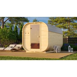 Karibu Fasssauna "Franzi 3", Bio-Ofen, externe Steuerung, 9 kW, beige, Saunen
