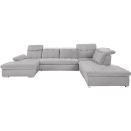 Wohnlandschaft COTTA, B:386cm H:86cm T:265cm, grau, 90% Polyester, 10% Polyamid, Sofas, "Holiday U-Form mit Sitztiefen-, Armteil- und
