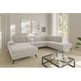 Sit & More Wohnlandschaft SIT & MORE, B:300cm H:83cm T:202cm, beige, 100% Polyester, Sofas, "Morris Jubi U-Form, B: 300 cm", mit Armteilfunktion & 1 Zierkissen,