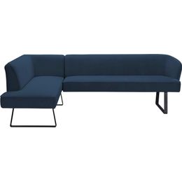 Eckbank, B:249cm H:83cm T:157cm, blau, exxpo - SOFA FASHION, Esszimmer, Sitzb&auml;nke, "Americano", mit Keder und Metallf&uuml;&szlig;en, Bezug in verschiedenen