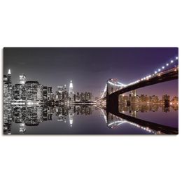 Wandbild Artland, B:60cm H:30cm, schwarz, Leinwand, Wohnzimmer, Bilder, "New York Skyline nächtliche Reflektion", als Leinwandbild, Poster,