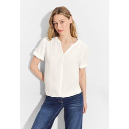 Cecil Damen Kurzarmbluse, wei&szlig;, Gr. XL, unifarben, Stoff, 100% Viskose, Blusen, mit Gummizug im Bund
