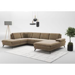 Sit & More Wohnlandschaft SIT & MORE, B:300cm H:83cm T:202cm, braun, 100% Polyester, Sofas, "Morris Jubi U-Form, B: 300 cm", mit Armteilfunktion & 1 Zierkissen,