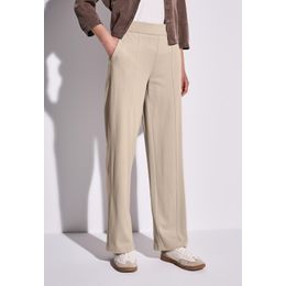 Street One Damen Stoffhose, beige, Gr. 44, unifarben, Stoff, 73% Viskose, 24% Nylon, 3% Elasthan, Hosen, High Waist
