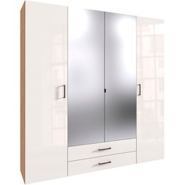Drehtürenschrank wimex, B:160cm H:185cm T:54cm, schwarz, Holzwerkstoff, Schränke, "Mugano", wahlweise mit oder ohne Spiegel, mit Schubladen